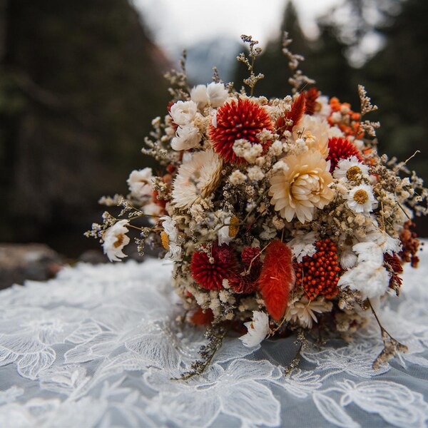 Globe Burnt Orange Thistle+daisy Dried Flower Bridal Bouquet,wild ...