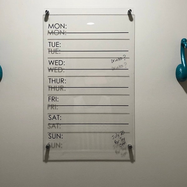 Acrylic Weekly Calendar for Wall || Custom Dry Erase Family Planner ...