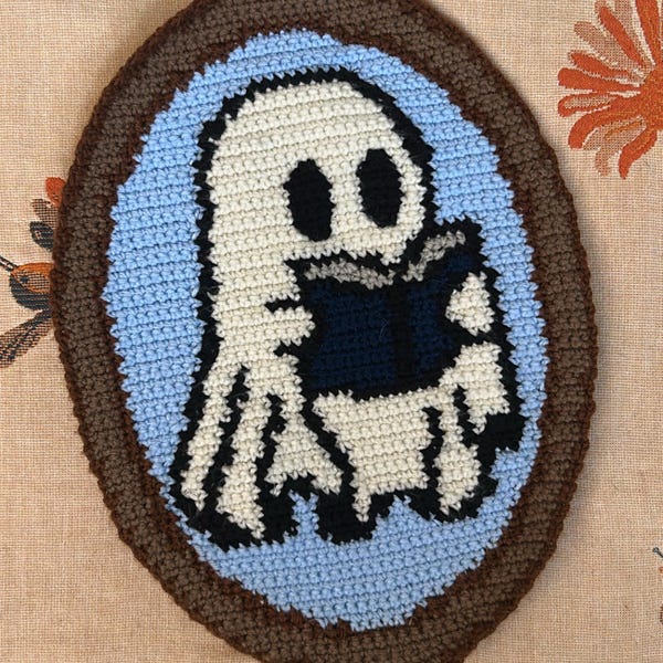 Halloween Crochet Tapestry Pattern, Ghost Reading Wall Hanging Pattern ...