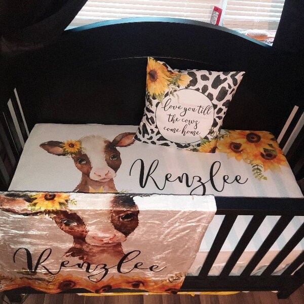 Baby Girl Crib Bedding Set, Cow Crib Bedding, Cow Print, Nursery ...