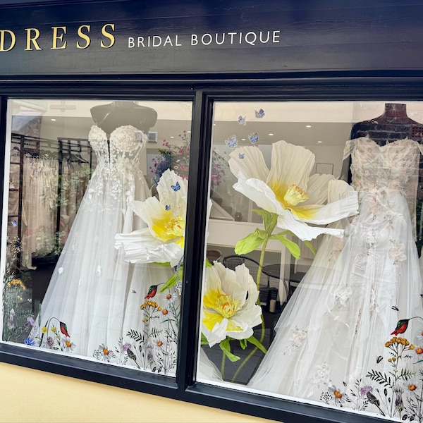 Watercolour Meadow Flower Shop Window Film Border Decal for Business or ...