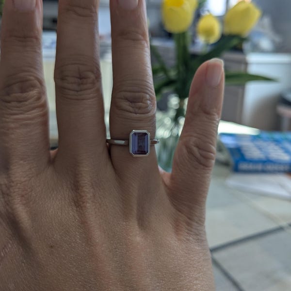 Color Changing Gemstone Ring, 6x8mm Emerald Cut Alexandrite Wedding ...