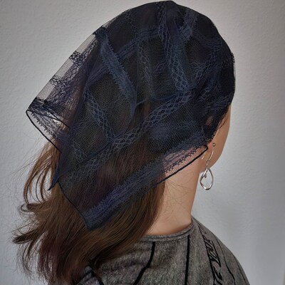 Dotted Handmade Scarf With Tapered Ends, Tulle Head Covering for Church ...