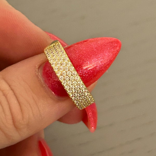 18K Gold Pave Ring Wedding Band Stackable Rings for Women Statement Ring Diamond Band Diamond ...