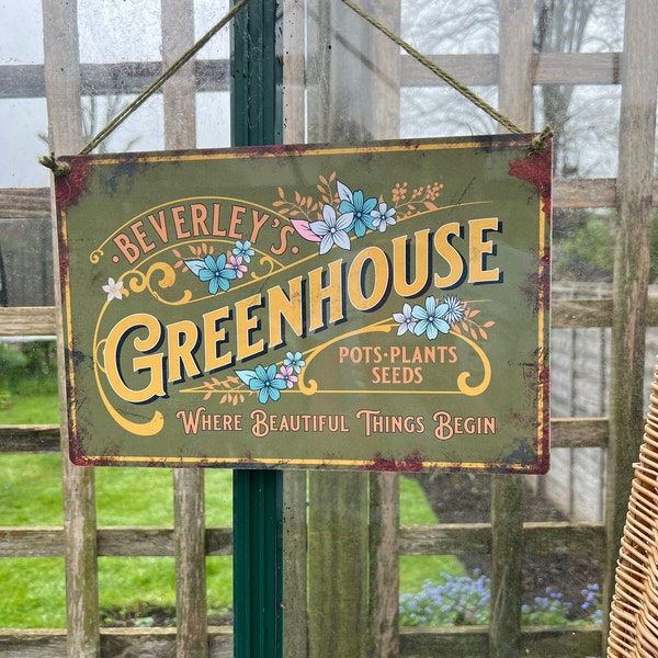 Personalised Greenhouse Sign Metal Garden Wall Door Decor Accessory ...