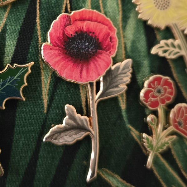 Red Poppy V2 Floral Enamel Pin, Flower Accessory, Nature Lover Jewelry ...