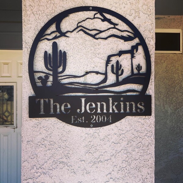 Personalized Cactus Metal Sign, Cactus Monogram Sign, Cactus Wall Decor ...