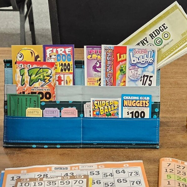 Standing Fabric Holder, Black & Red Bloom, 4 Pocket Rows, Bingo Tabs ...