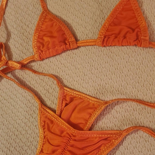 Orange With Orange Trim Micro Coverage Top Scrunch Butt Bottom 2 Piece ...