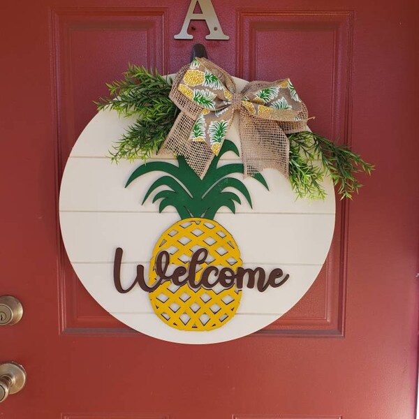 Pineapple Welcome Sign, Pineapple Decor, Pineapple Door Wreath, Summer ...