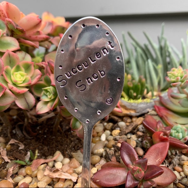 SUCCULENT Funny Garden Marker Plant Sign, Recycled Spoon Hand Stamped ...