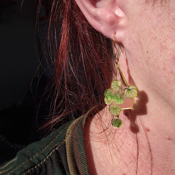 Botanical Green Leaf Plant Earrings, Plant Jewelry, Hanging Plant ...
