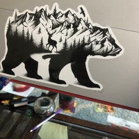 Bear Vinyl Stickers Mountain Decal the Bear and the Mountains Outdoors ...