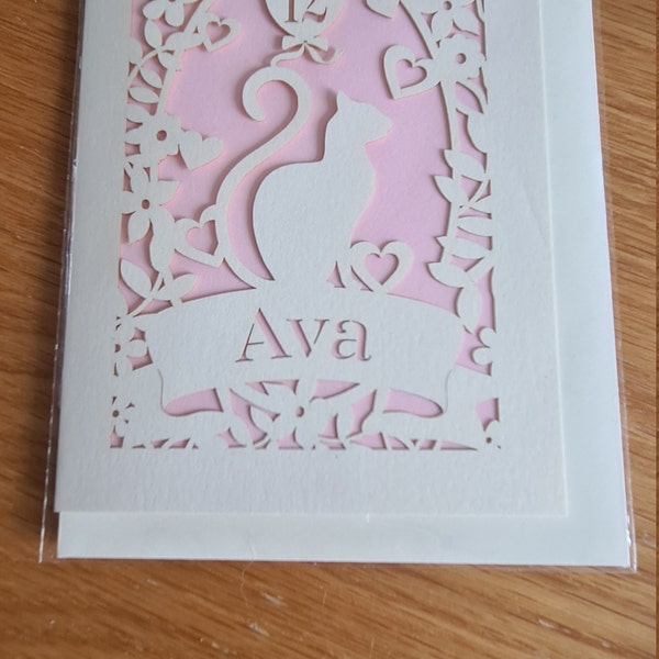 Personalised Papercut Cat Birthday Card, Paper Cut Cards for Children ...