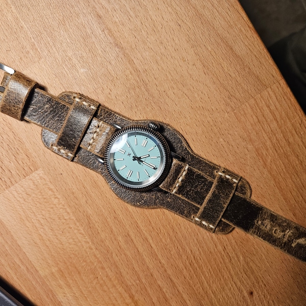 Leather Watch Strap, Bund Strap, Distressed Leather Cuff Watch Band for ...