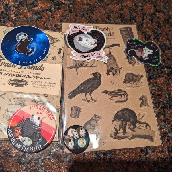 Possum Grab Bag - Stickers, Postcards, Buttons & More - Opossum Pack - Etsy