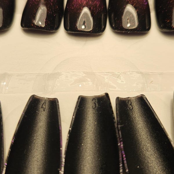 Red Cat Eye French Tips Rhinestone Press on Nails |red Almond False ...