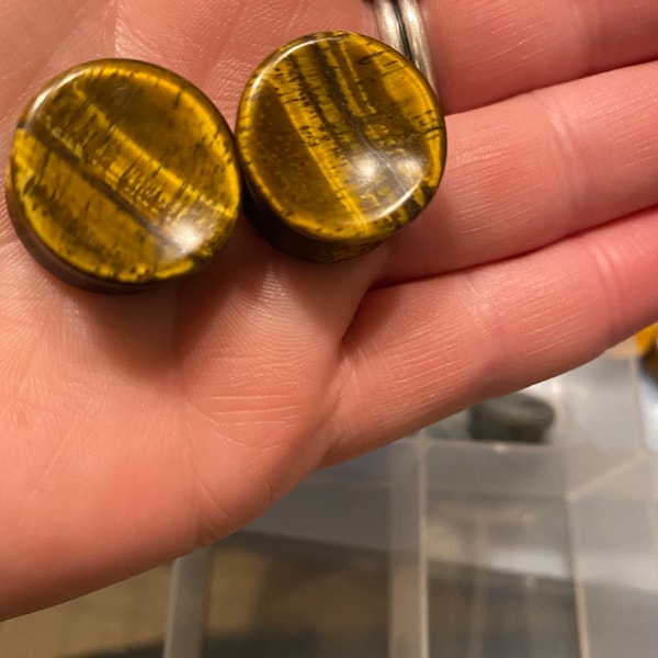 Pair of Real CONCAVE TIGER EYE Plugs Gauges Body Jewelry Double Flared ...