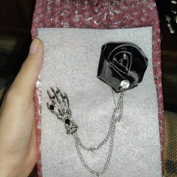 Rhinestone Skeleton Hand Silver Chain White Rose All Colors Boutonniere ...