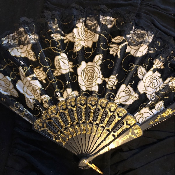 Vintage Styled Lace Rose Flower Fan (10inches), Party Fan, Holding Fan ...