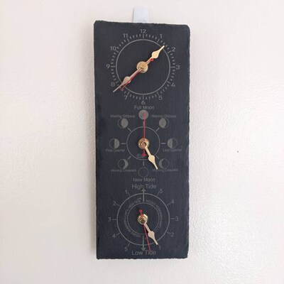 Laser Engraved Time, Tide and Moon Phase Indoor SLATE WALL CLOCK 12cm X ...