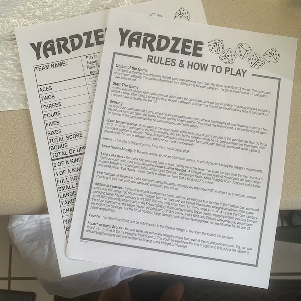 BUNDLE: Yardzee Digital Logo, Score Card & Rules. Printable, Instant ...