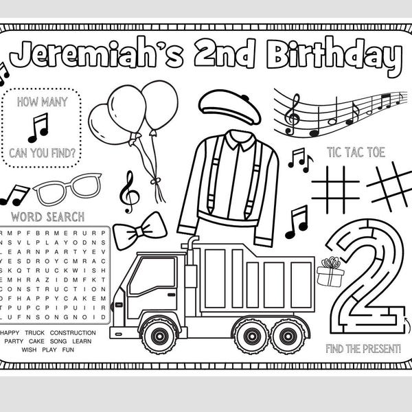 Pizza Party Birthday Theme Activity Sheet Party Placemat Pizza Birthday ...