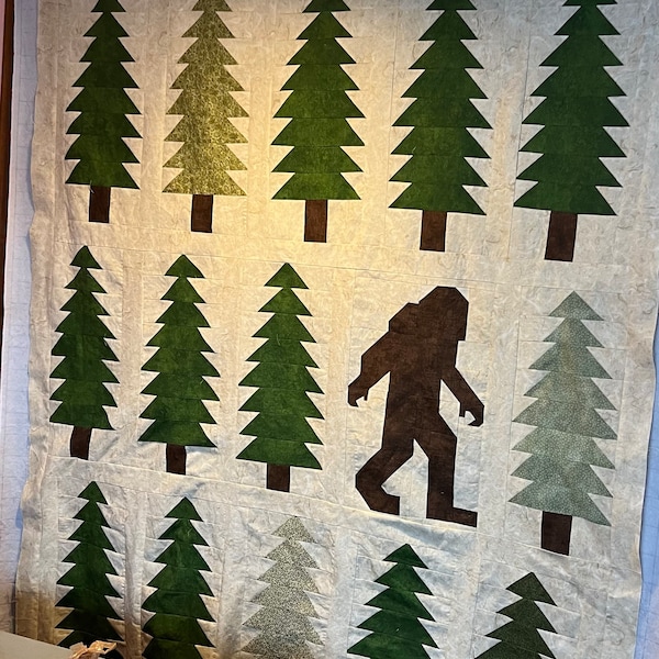 Legendary Bigfoot Sasquatch in the Forest Patchwork Quilt Quilting Pattern, From Elizabeth ...