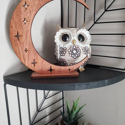 Wooden Moon and Stars Décor 2 Size Options Display Stand Included Wood ...