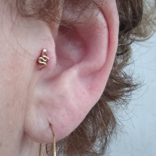 Dainty 14k Solid Gold Delicate Snake Figure Screwback Ear Piercing/stud ...