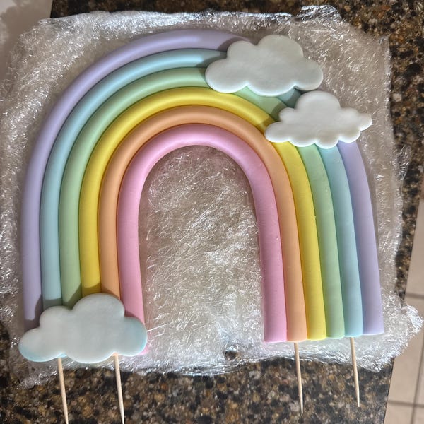Pastel / Bright Rainbow Fondant Cake Topper - Etsy