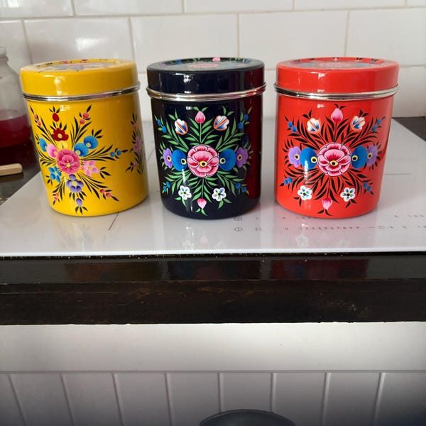 Hand Painted Masala Dabba Spice Tin, Spice Dabba, Beautiful Masala Box ...