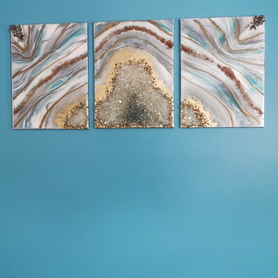3 Piece Silver Teal Geode Gold / Resin Geode / Geode Painting / Geode ...