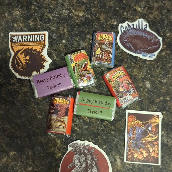 Godzilla Mini Candy Bar Labels - Godzilla Birthday Party Favors - Mini ...