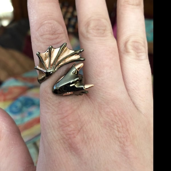 Whimsical Gold Emerald Dragon Fantasy Ring - Green Sparkling Dragon ...