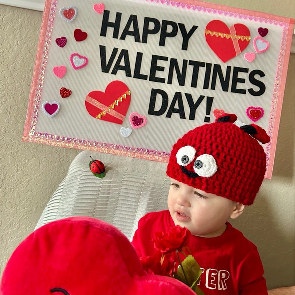 Love Bug Beanie, NB Love Bug, Red Hearts, February Baby, 3-6 Valentine ...