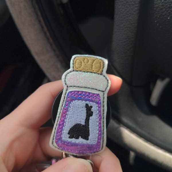 Llama Extract Bottle Nurse Badge Reel, Embroidered Retractable ID ...
