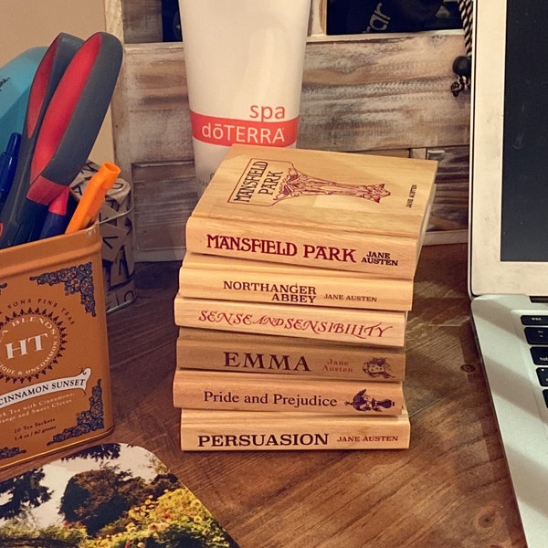 Jane Austen Reclaimed Wood Book Coaster Set - A Book Lovers Perfect ...