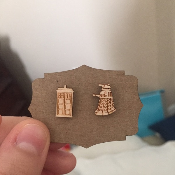 Doctor Who TARDIS Earrings - Laser Engraved Wood Earrings ...