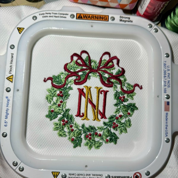 Christmas Wreath Embroidery Design Holly Wreath Christmas Monogram ...