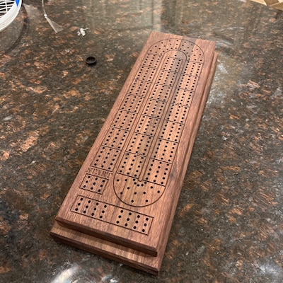 Lined Walnut Crib Board Cribbage Board skunk Lines card and Peg Storage ...