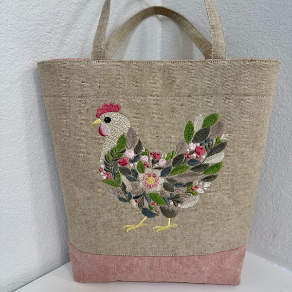 Floral Chicken Embroidery Design: Rustic Farmhouse Hen, Chiken ...