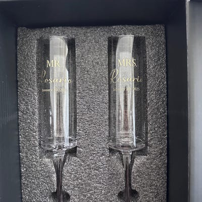 Personalized Wedding Toasting Flutes Set of TWO, Custom Engraved Vina ...