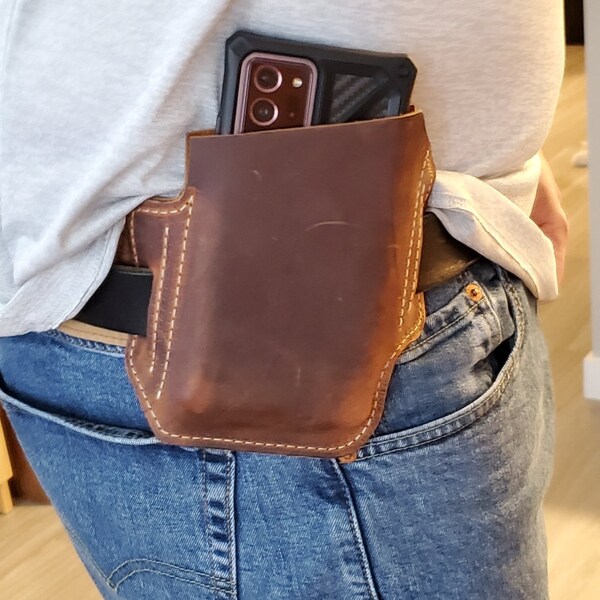 Slanted Leather Phone Holster, Leather Phone Case With Belt Loops ...