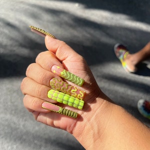 Cash Money Neon Green Press on Reptile Nails Neon Nails Summer Press on ...