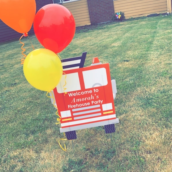 Fired up Fire Truck Welcome Sign - Birthday Party Personalized Welcome ...