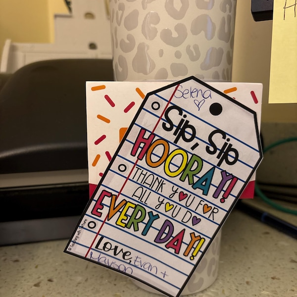 Sip, Sip Hooray! Tumbler Tag for Teacher Appreciation Gift - Etsy