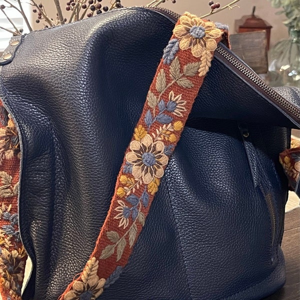 Brick Orange Belt With Beige Flowers, Peruvian Embroidery Belt ...