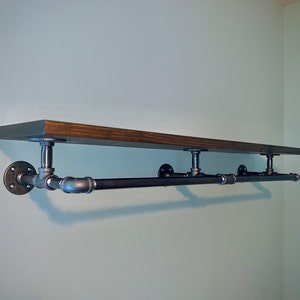 Industrial Pipe Hanger With Wood Shelf, Wall Mounted Shelf With Hanger ...