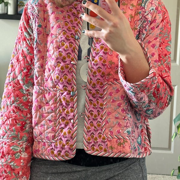 Indian Handmade Quilted Cotton Fabric Jacket Stylish White & Green ...